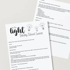 Be the Light Sunday School Lesson for Kids Be the Light This Little ...