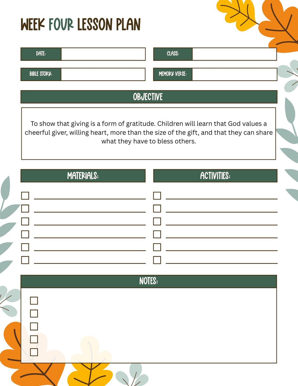 Thankful Heart Gratitude 5 Week Sunday School Curriculum | Thanksgiving ...