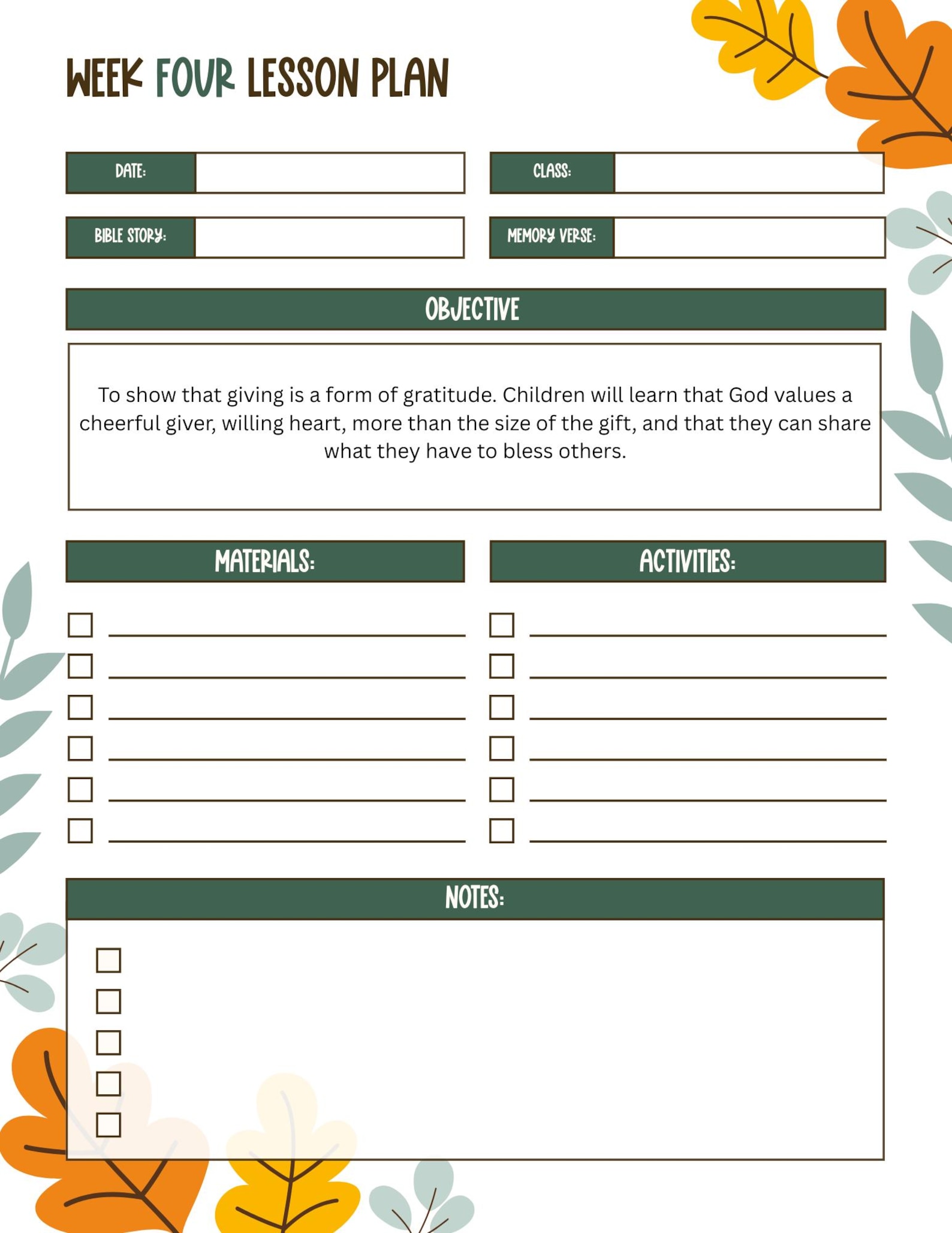 Thankful Heart Gratitude 5 Week Sunday School Curriculum | Thanksgiving ...