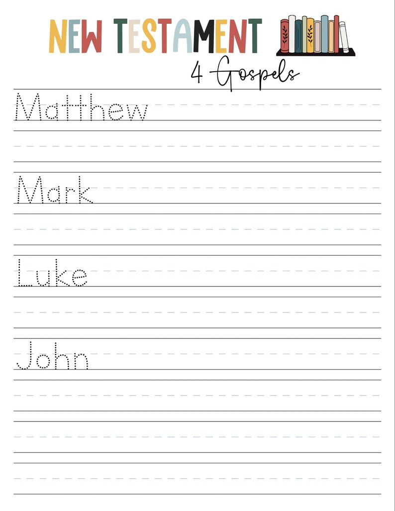 Learn Books of the Bible Lesson Tracing & Learning Letters for Sunday ...