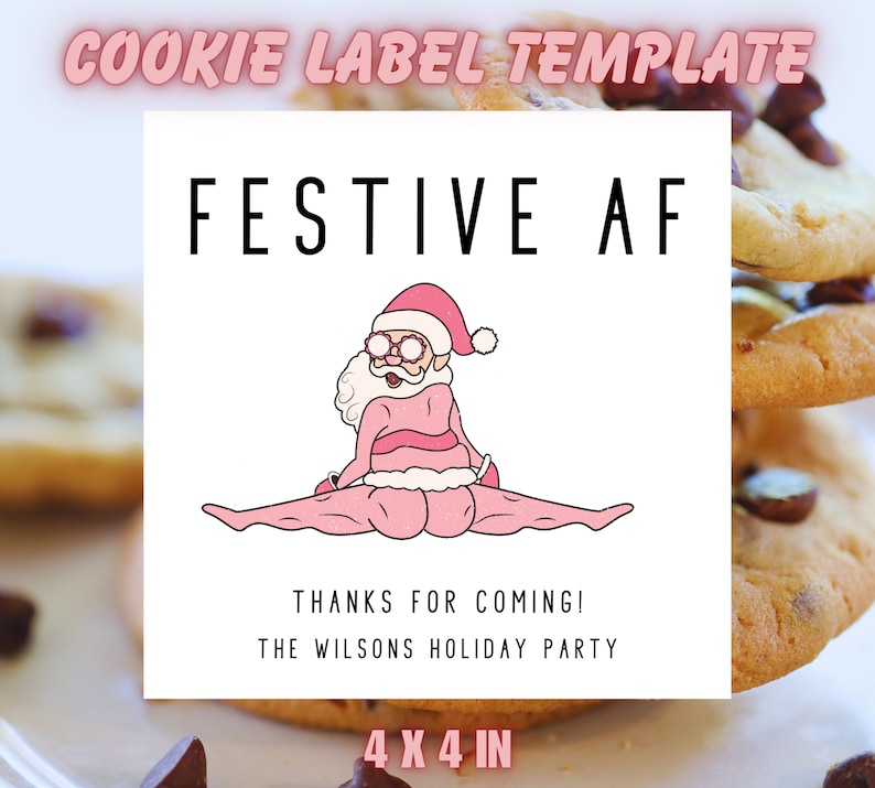 Festive AF 4x4 Cookie Label Baked Goods Label Christmas Cookie Swap ...