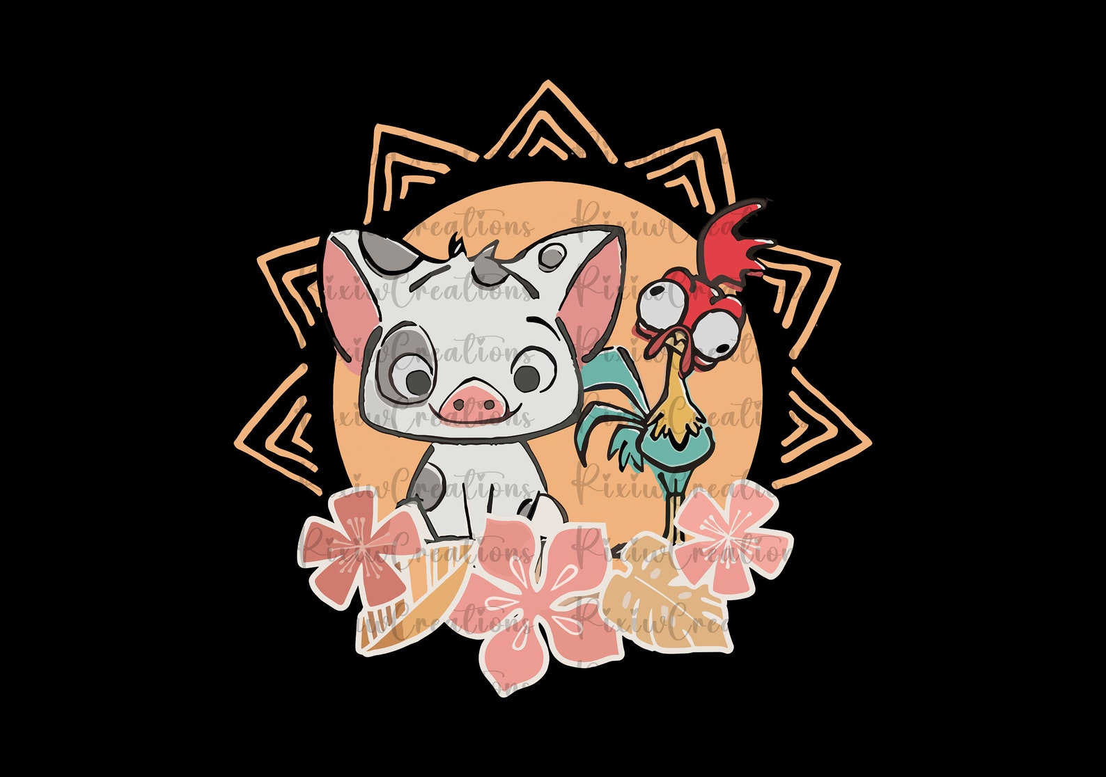 Retro Pua and Heihei Moana Png, Moana Png, Pua and Heihei Png, Pua Png ...