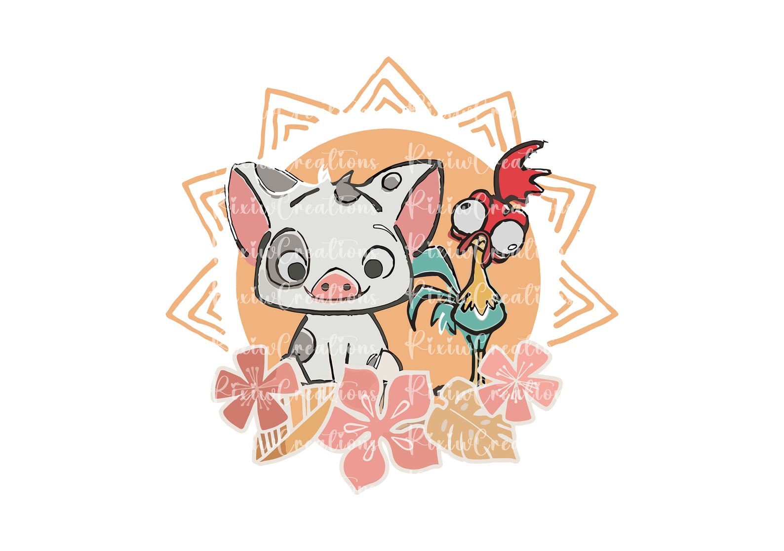 Retro Pua and Heihei Moana Png, Moana Png, Pua and Heihei Png, Pua Png ...