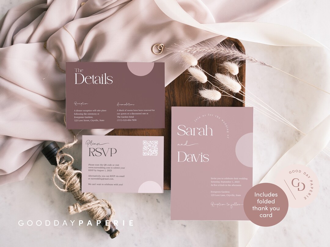 Wedding Invitation Suite Printable Modern Wedding Invitation With RSVP ...