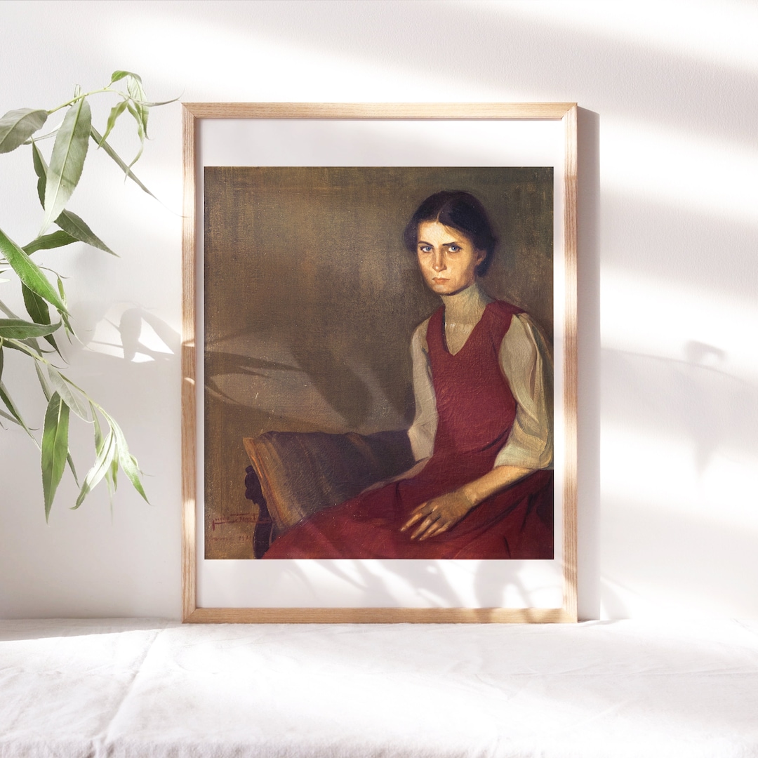 Guido Trentini, Girl in Red 1911, Fine Art Poster, Moody Wall Décor ...