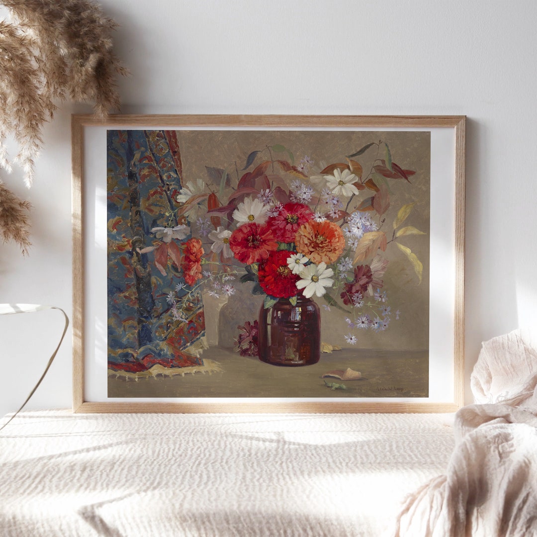 Leota Williams Loop, Zinnias and Leaves, 1928, Indiana Artist Premium ...