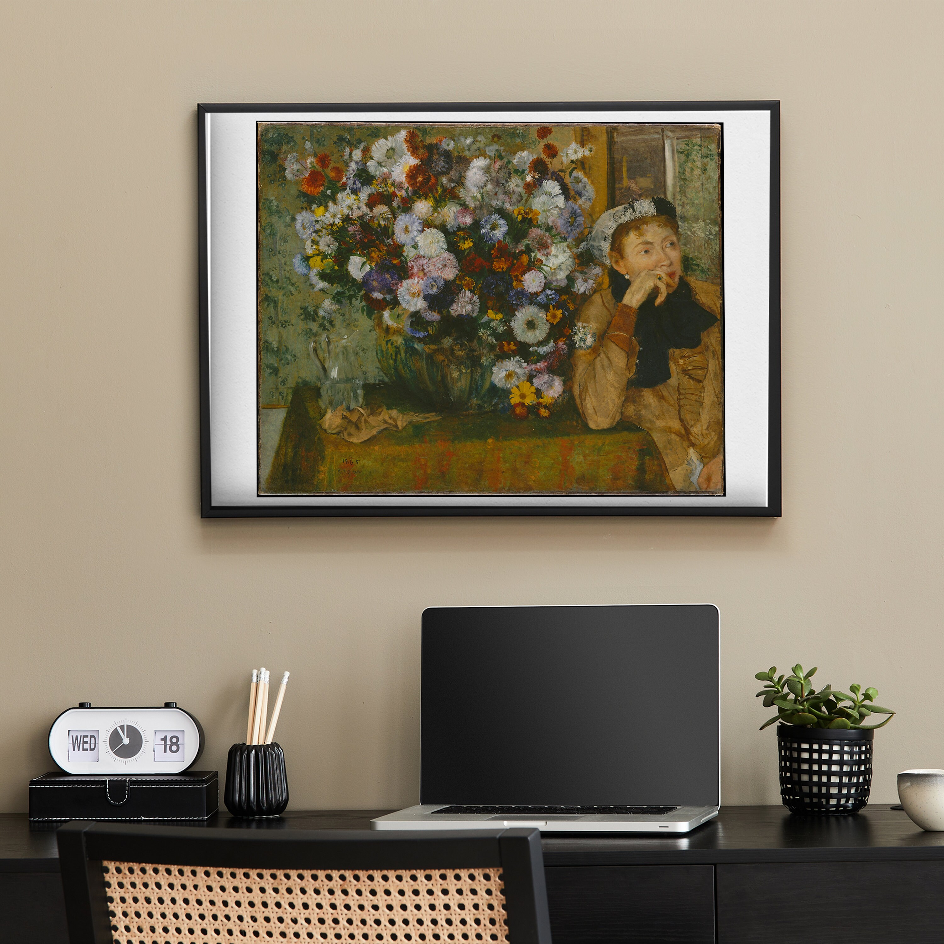 Edgar Degas, Woman Beside a Vase of Flowers, 1865, Wall Décor, Moody ...