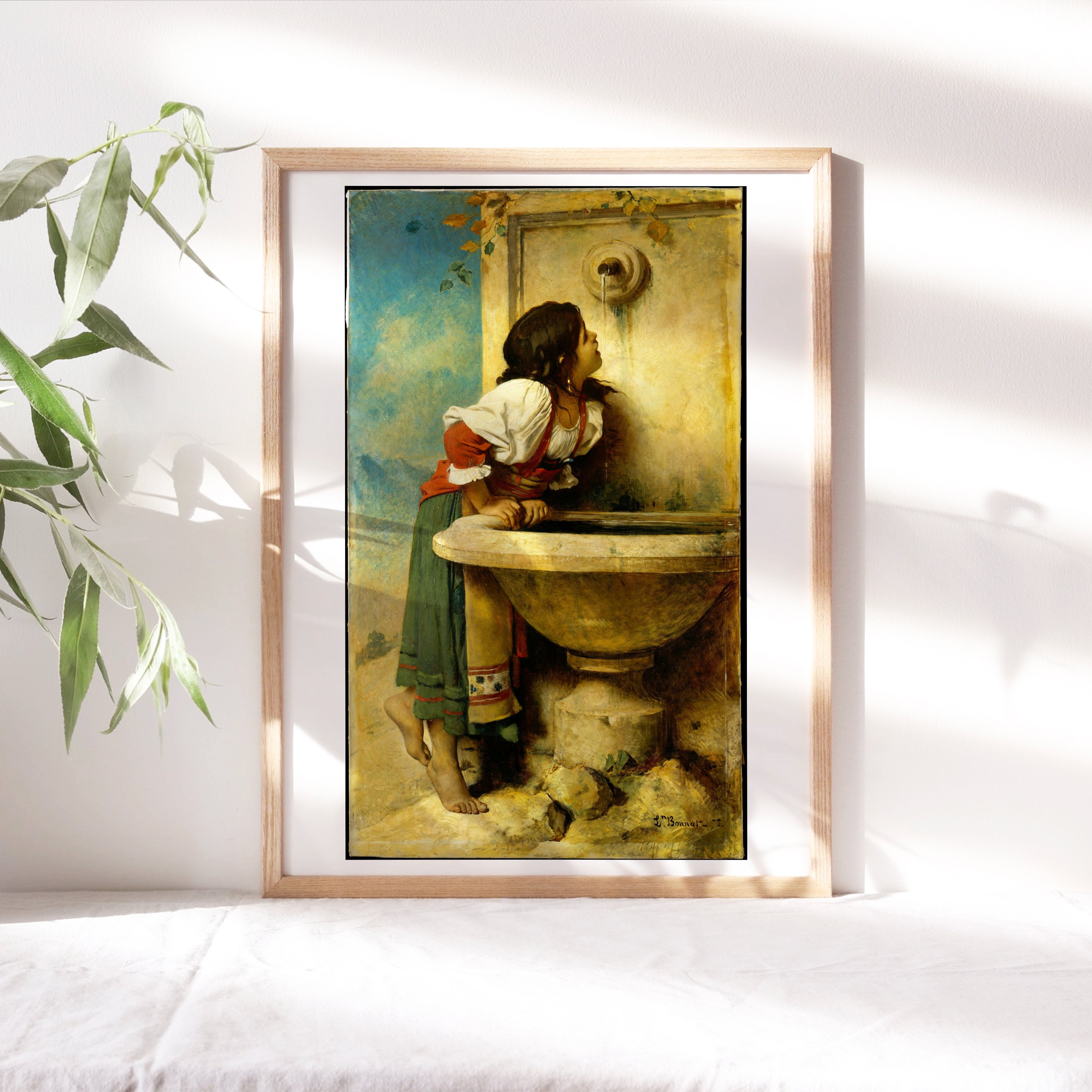 Léon Bonnat, Roman Girl at a Fountain 1875 Fine Art Poster, Moody Wall ...