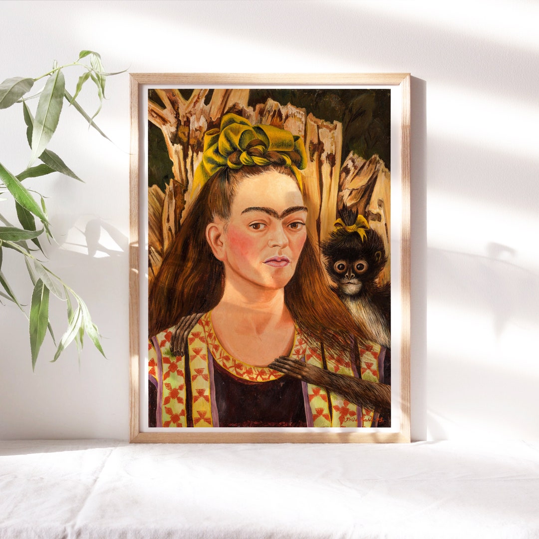 Frida Kahlo, Self Portrait With Monkey 1945, Fine Art Poster, Moody ...