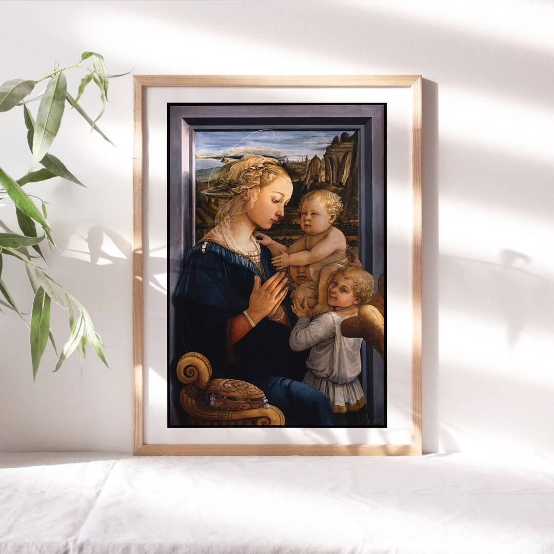 Filippo Lippi, Madonna and Child and Two Angels, 1465, Living Room Wall Decor, Premium Canvas ...