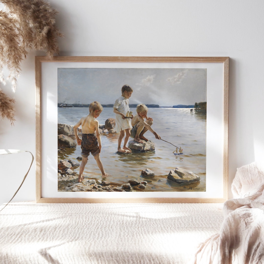 Albert Edelfelt, Boys Playing on the Shore, 1885, Nursery Wall Décor ...
