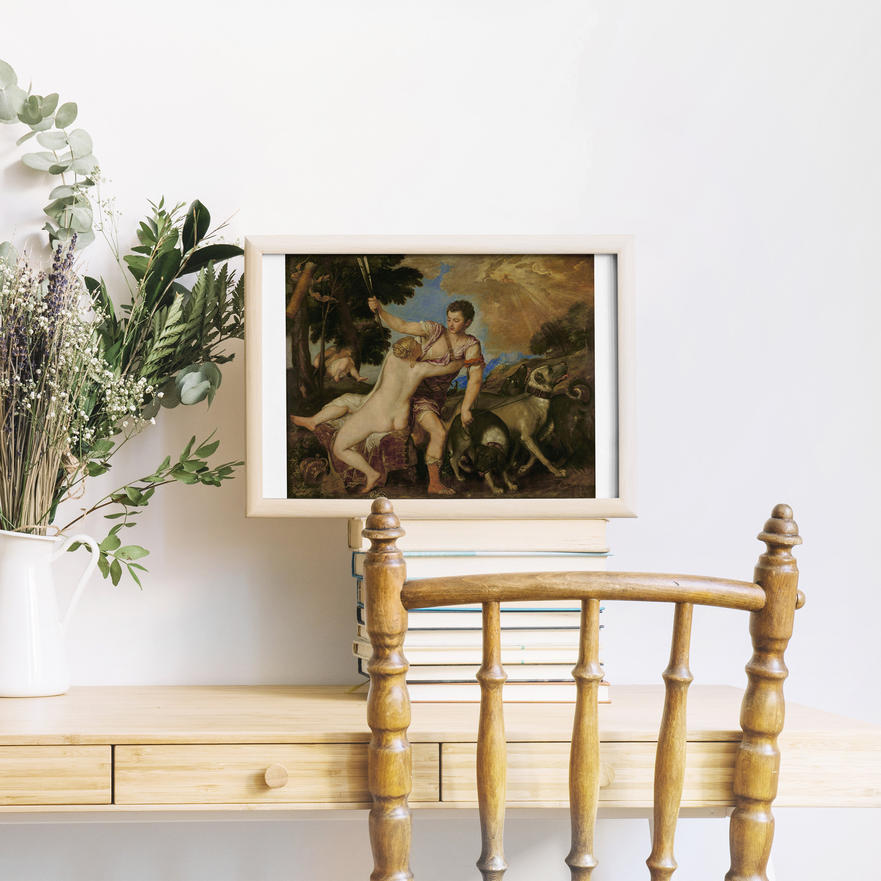 Tizian, Venus und Adonis, 1560, Badezimmer Wanddekor, Premium Leinwand ...