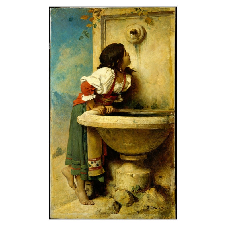 Léon Bonnat, Roman Girl at a Fountain 1875 Fine Art Poster, Moody Wall ...