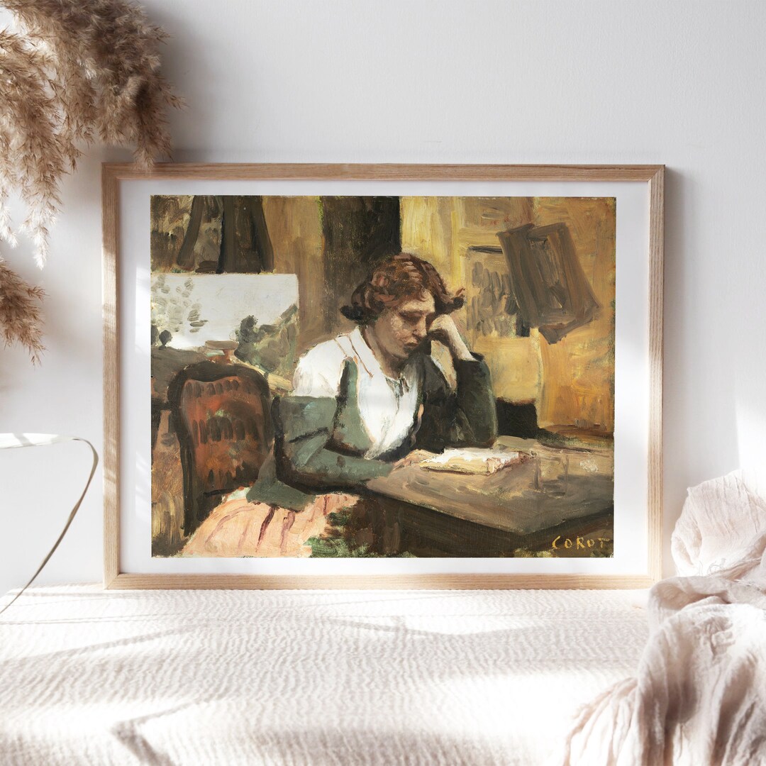 Jean Camille Corot, Woman Reading in the Studio 1868,kitchen Wall Décor ...