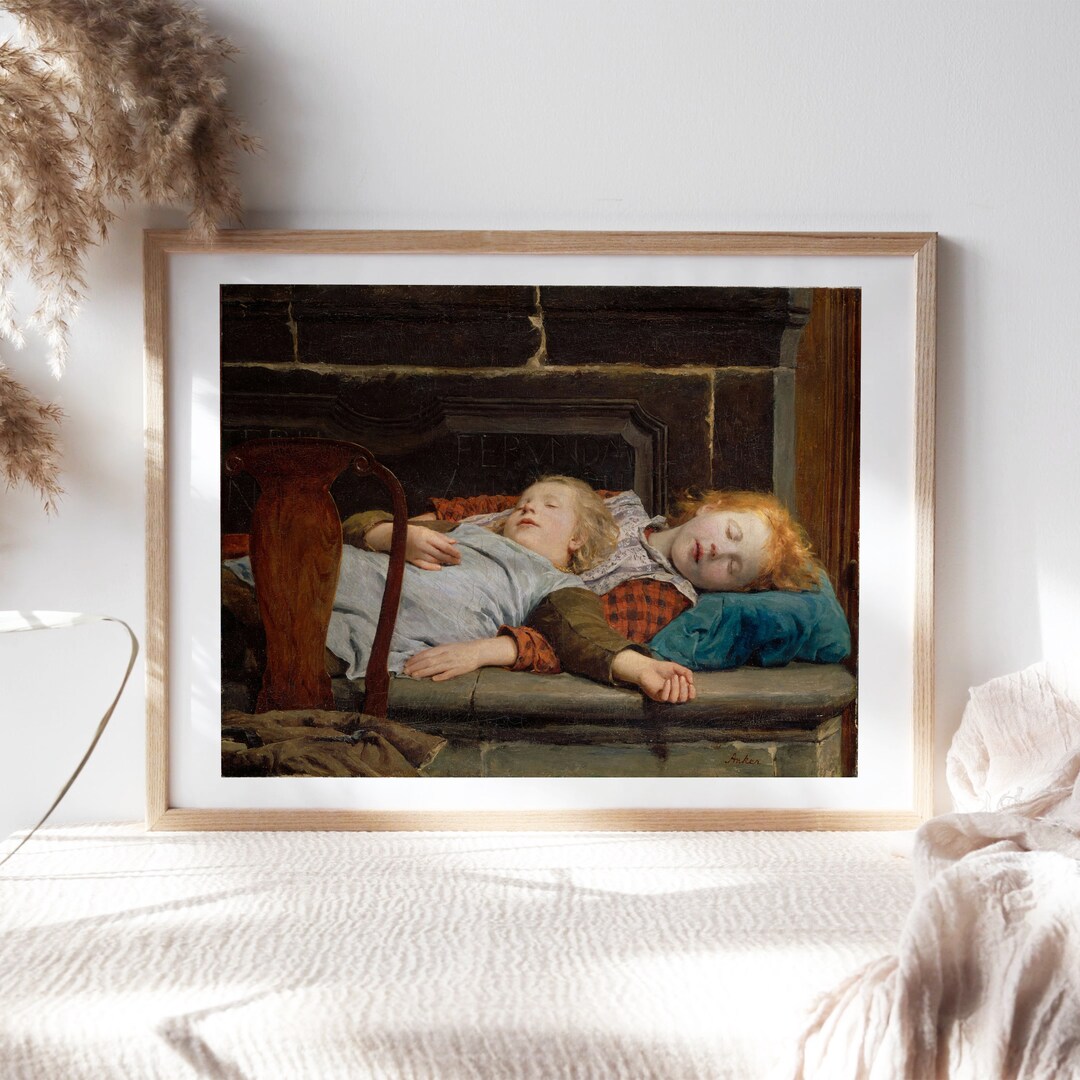 Albert Anker, Two Girls on the Stove Bench, 1895, Nursery Wall Décor ...