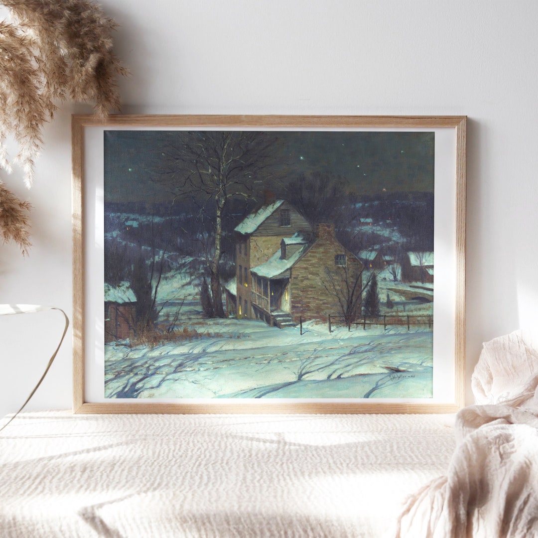 George Sotter, Night Snow Scene, 1949, Fine Art Poster, Moody Wall ...