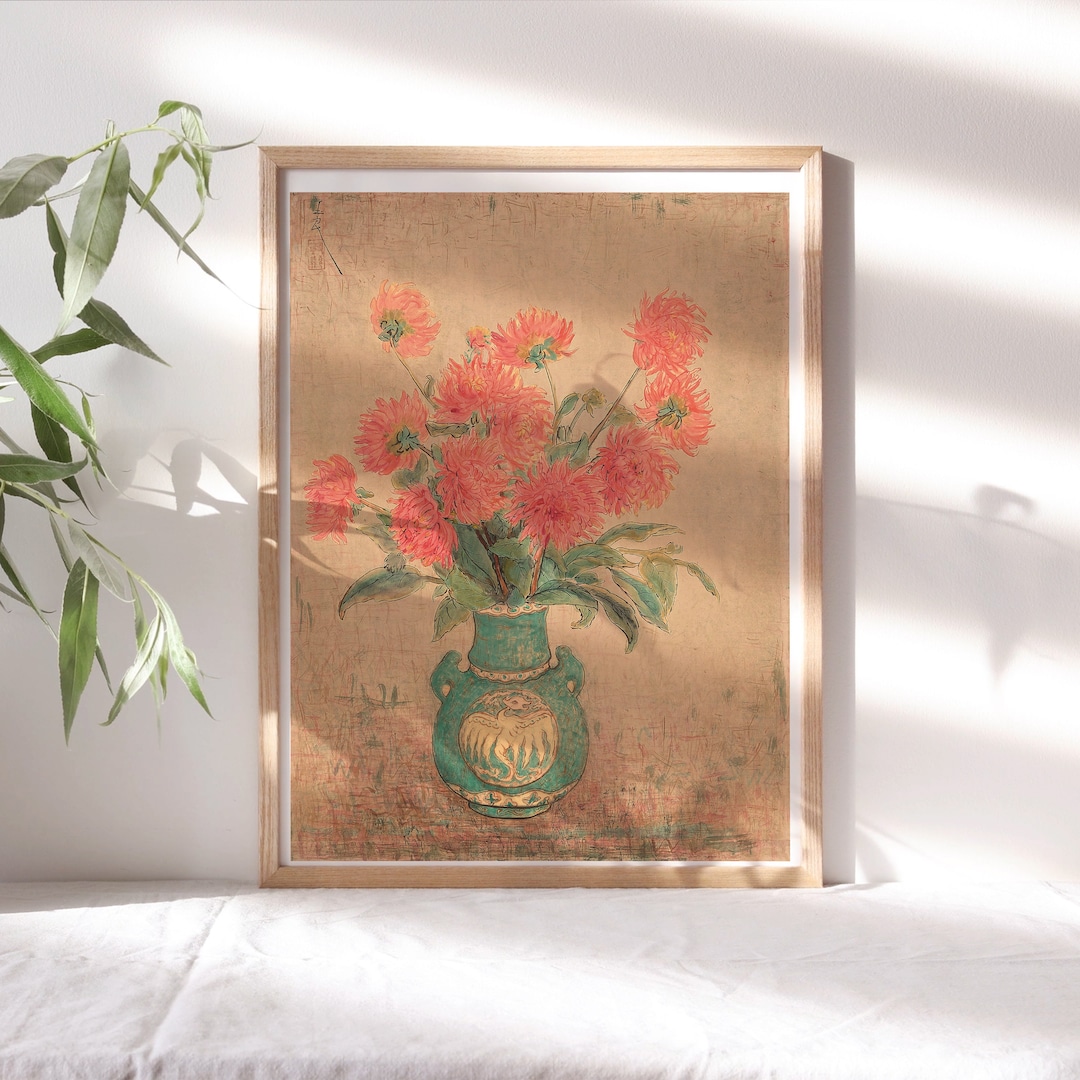 Pan Yuliang, the Green Bottle of Red Chrysanthemum, 1950 Wall Décor ...