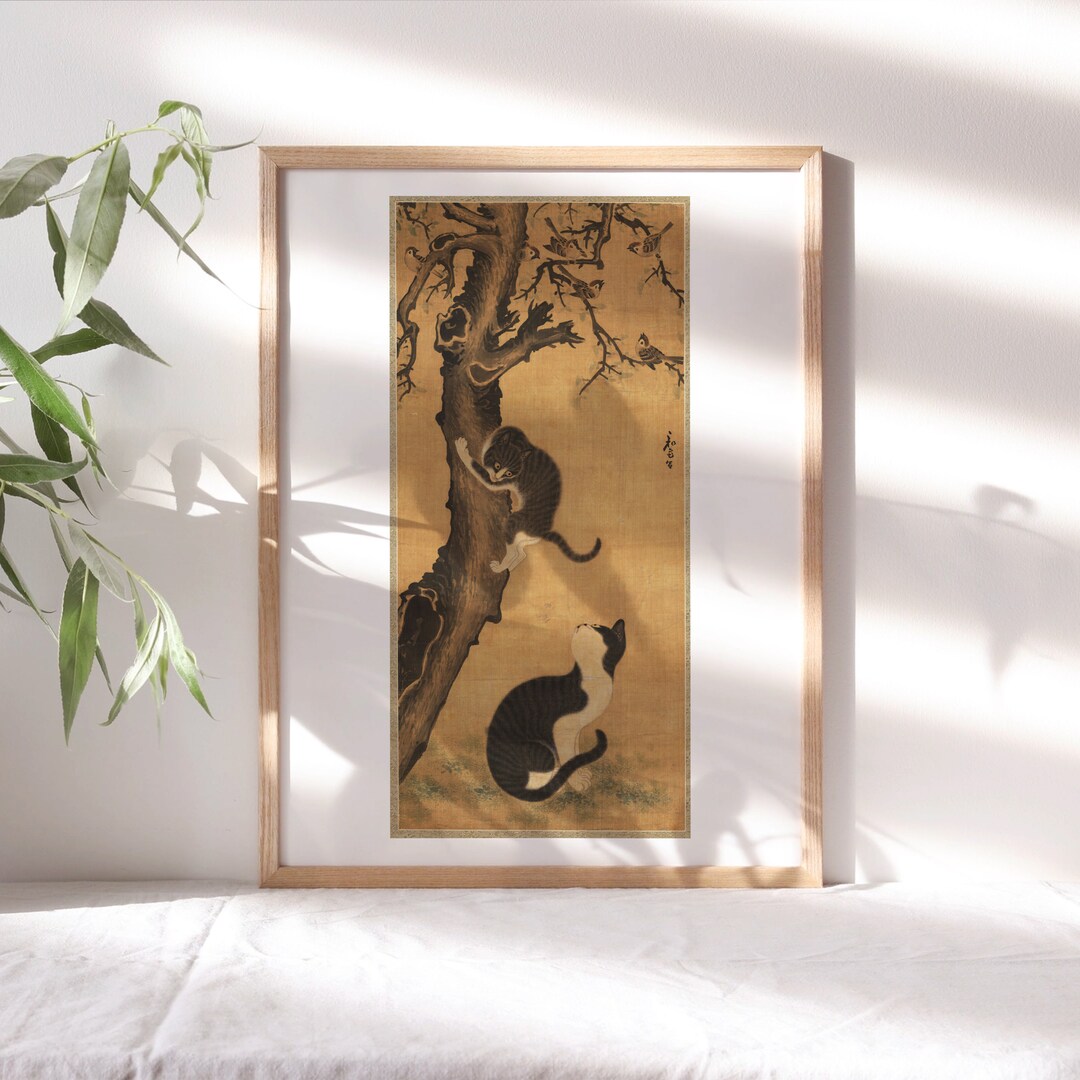 Byeon Sangbyeok, Cat and Sparrows, 1800 Wall Décor, Asian Artwork ...