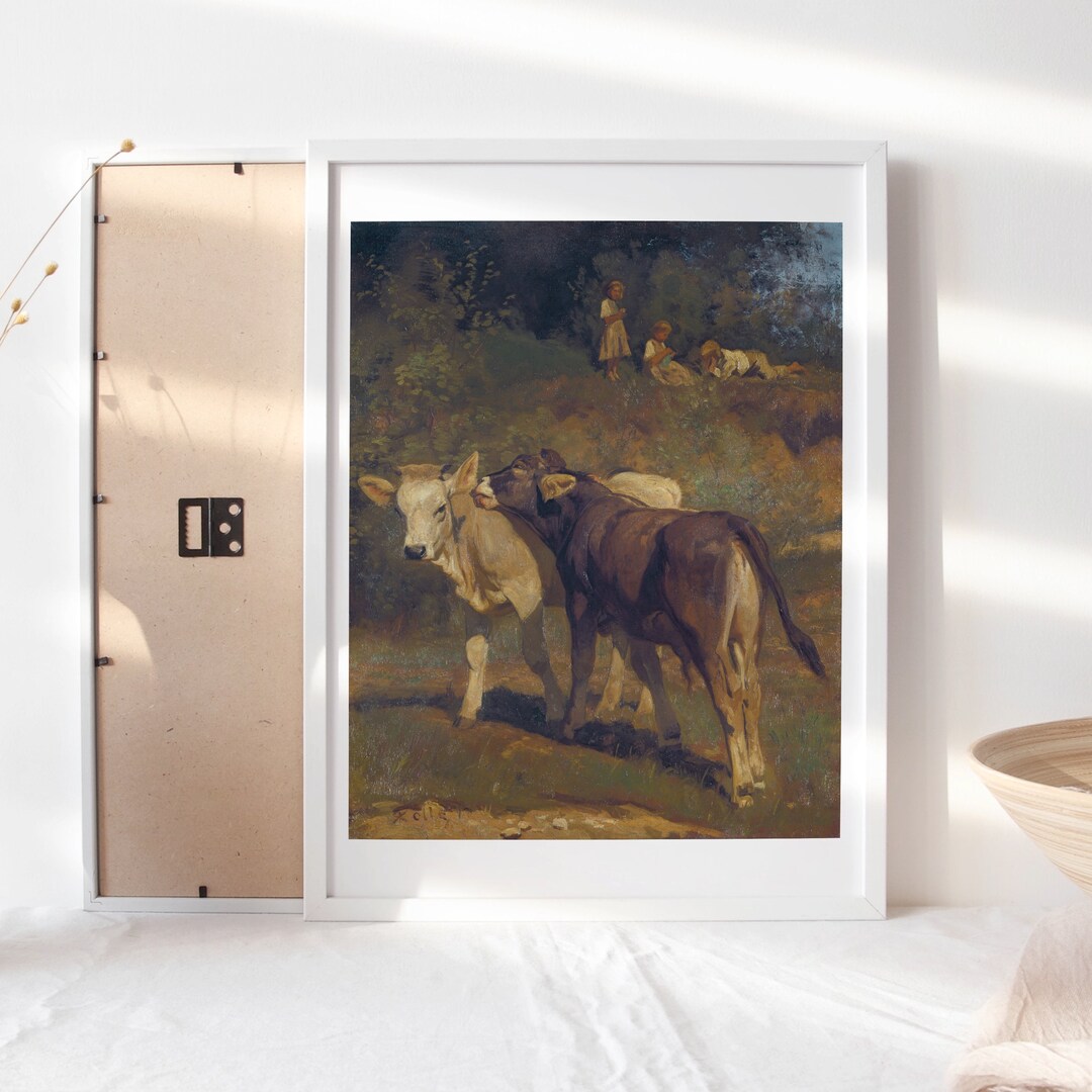 Rudolf Koller Two Cuddling Little Calves 1865 Wall Décor - Etsy