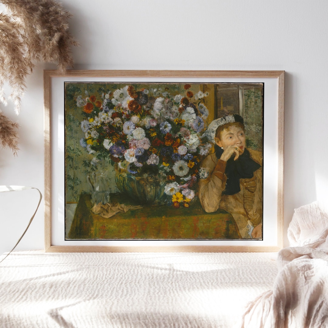Edgar Degas, Woman Beside a Vase of Flowers, 1865, Wall Décor, Moody ...