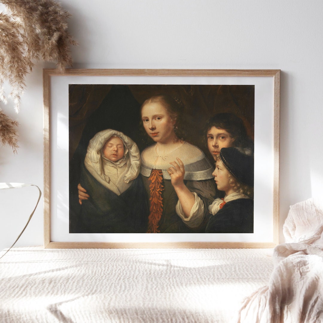 Wallerant Vaillant, Portrait Young Woman W 3 Children, 1677 Premium ...