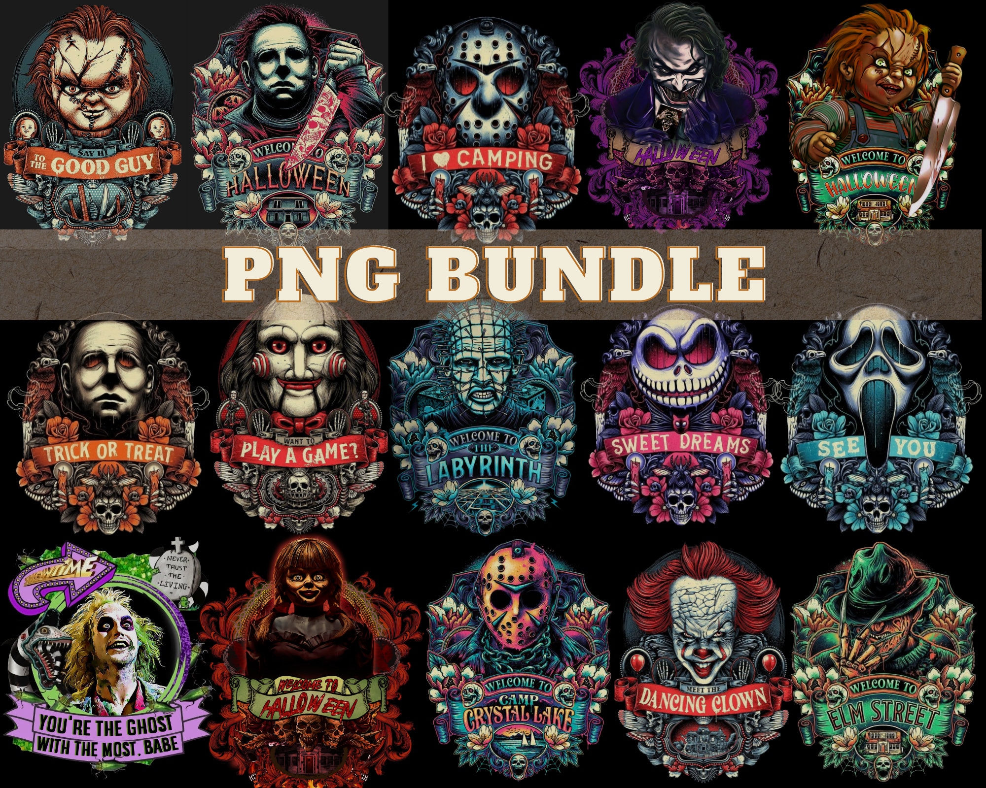 15 Halloween Horror Characters PNG Bundle, Scary Movies Characters ...