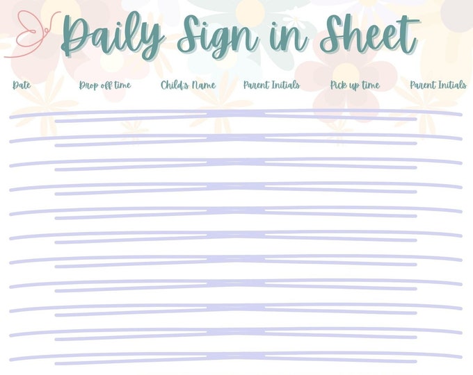 Daycare Nursery Daily Sign In/out Sheet Digital Download PDF & Word ...