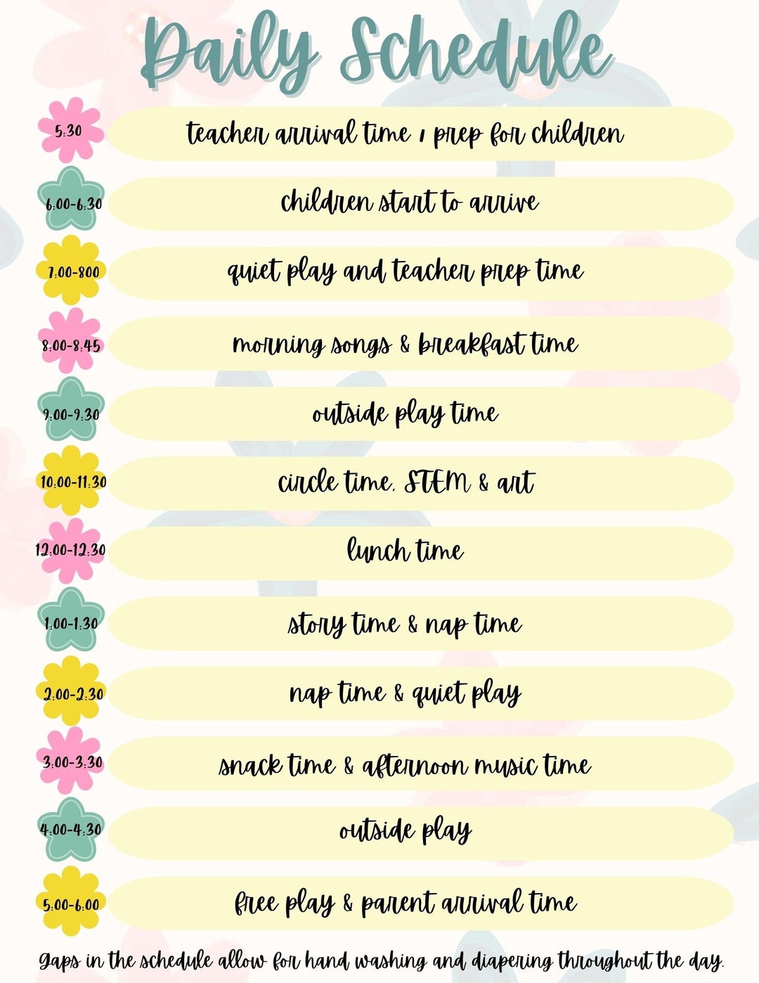 Editable Daily Schedule for Daycare - Etsy