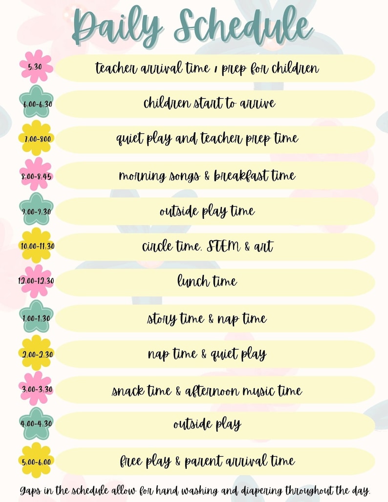 Editable Daily Schedule for Daycare - Etsy