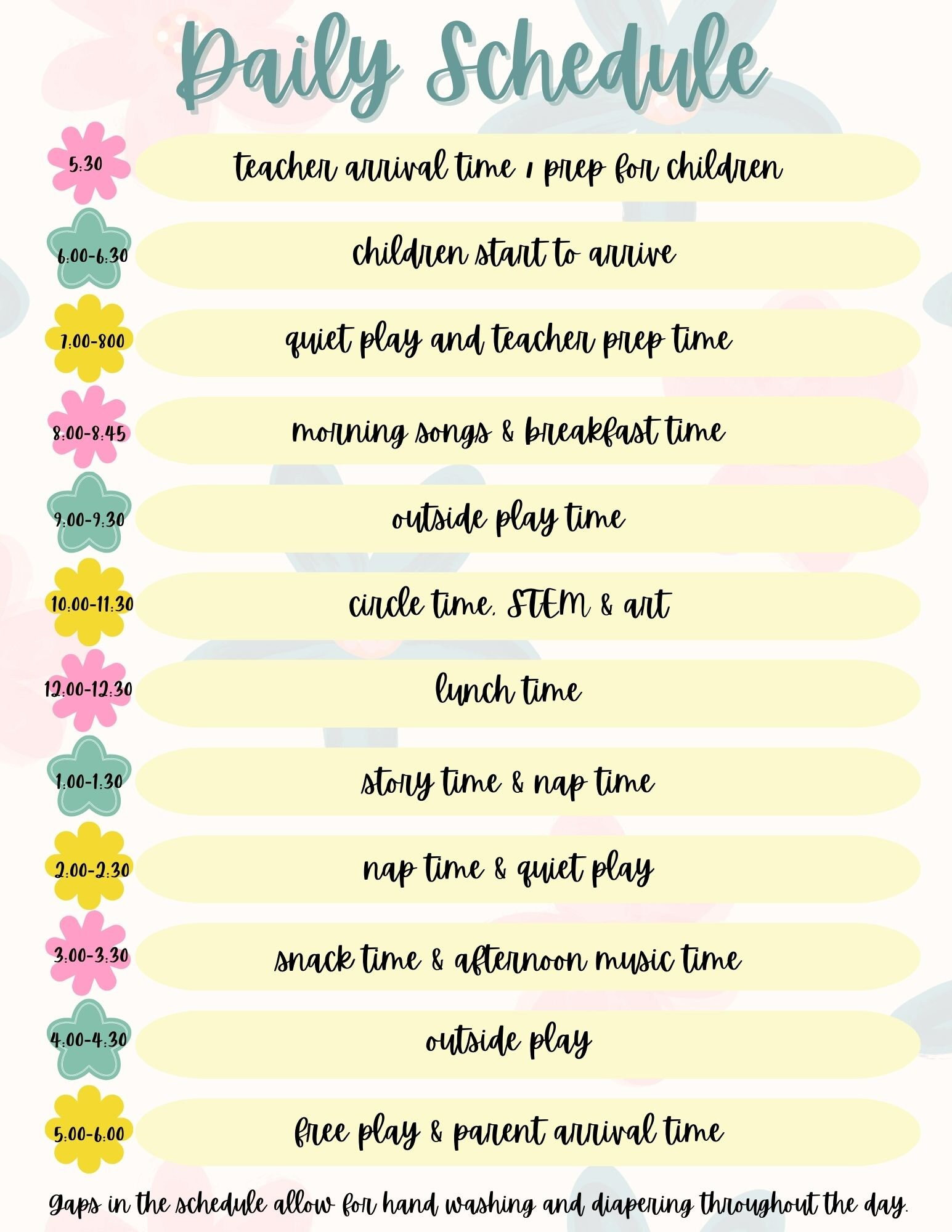 Editable Daily Schedule for Daycare - Etsy