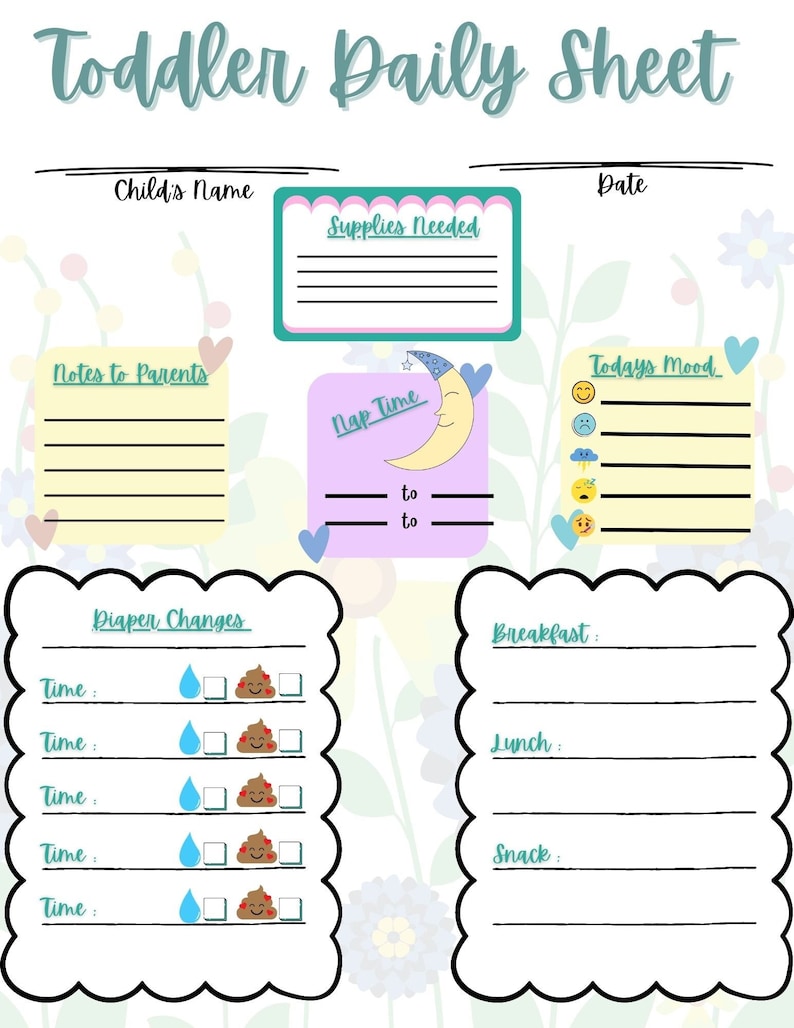 Toddler Daily Sheet for Daycare Homes or Childcare Centers Editable ...