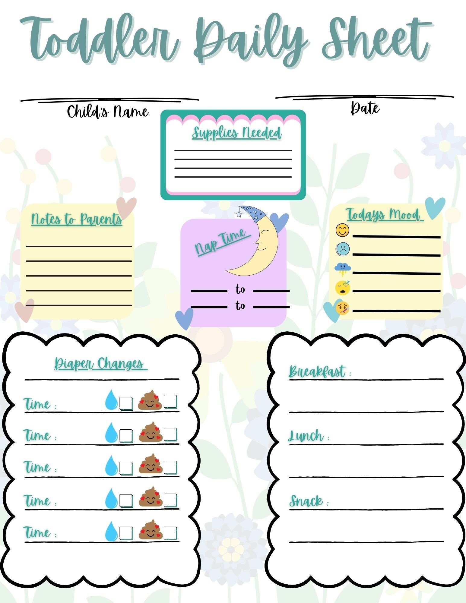 Editable Toddler Daily Sheet for Daycare Homes or Childcare Centers - Etsy