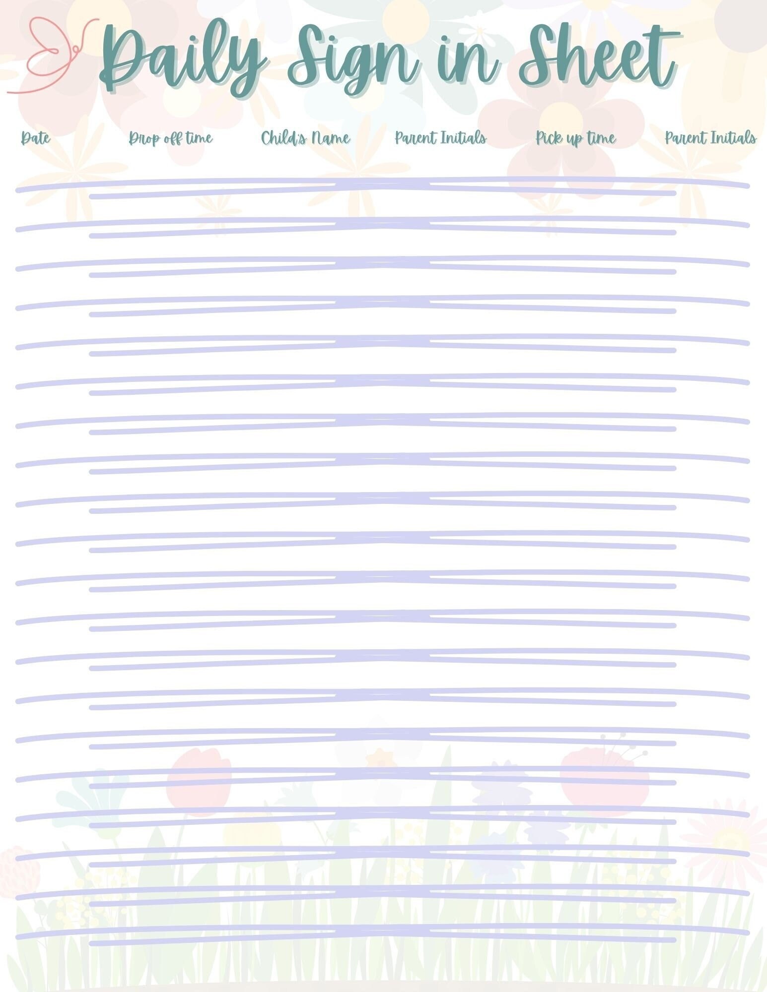 Daycare Daily Sign in Sheet Editable Instant Digital Download for ...