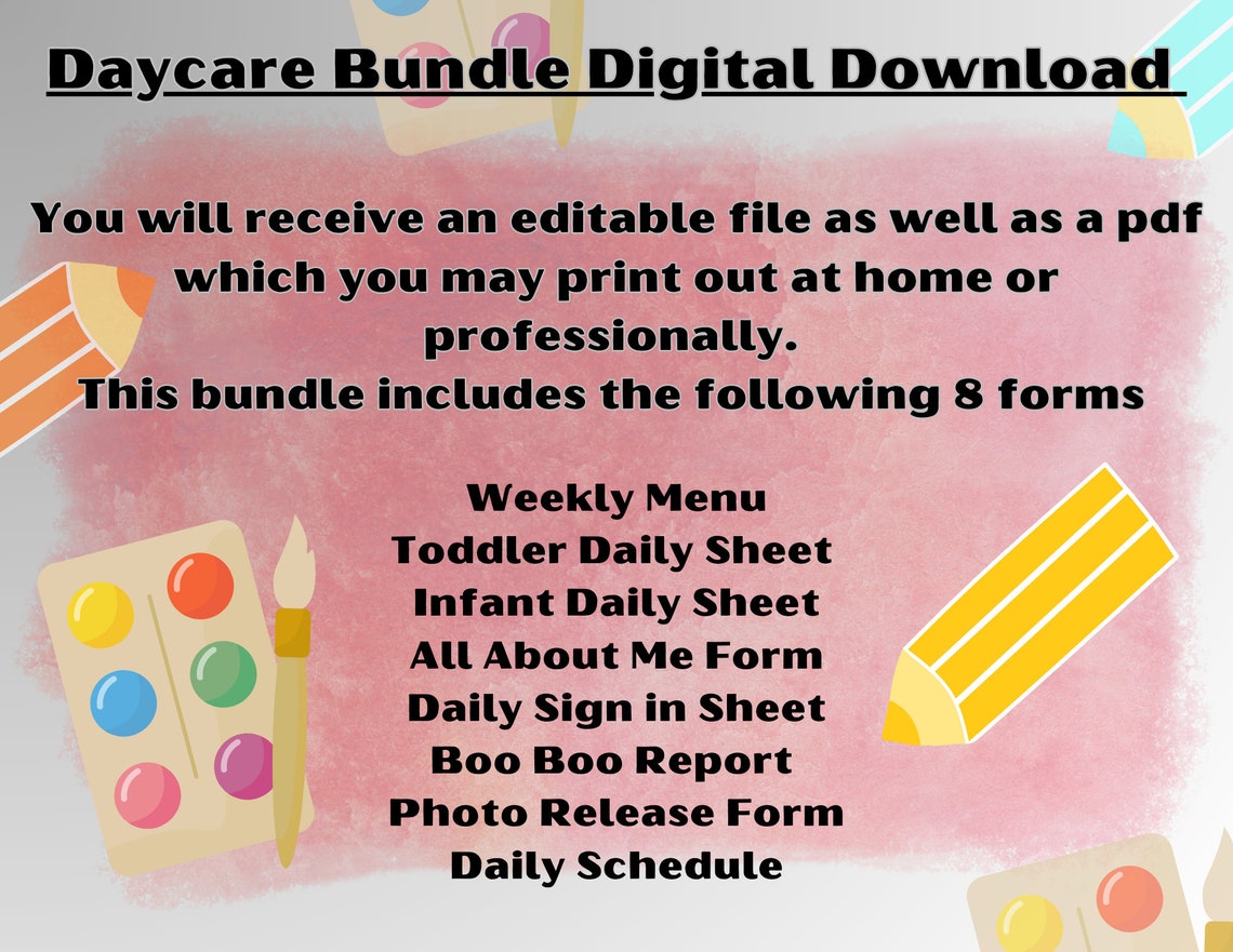 Daycare Bundle Editable Printable Easy to Use Forms Weekly and Daily ...