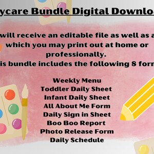 Daycare Bundle Editable Printable Easy to Use Forms Weekly and Daily ...