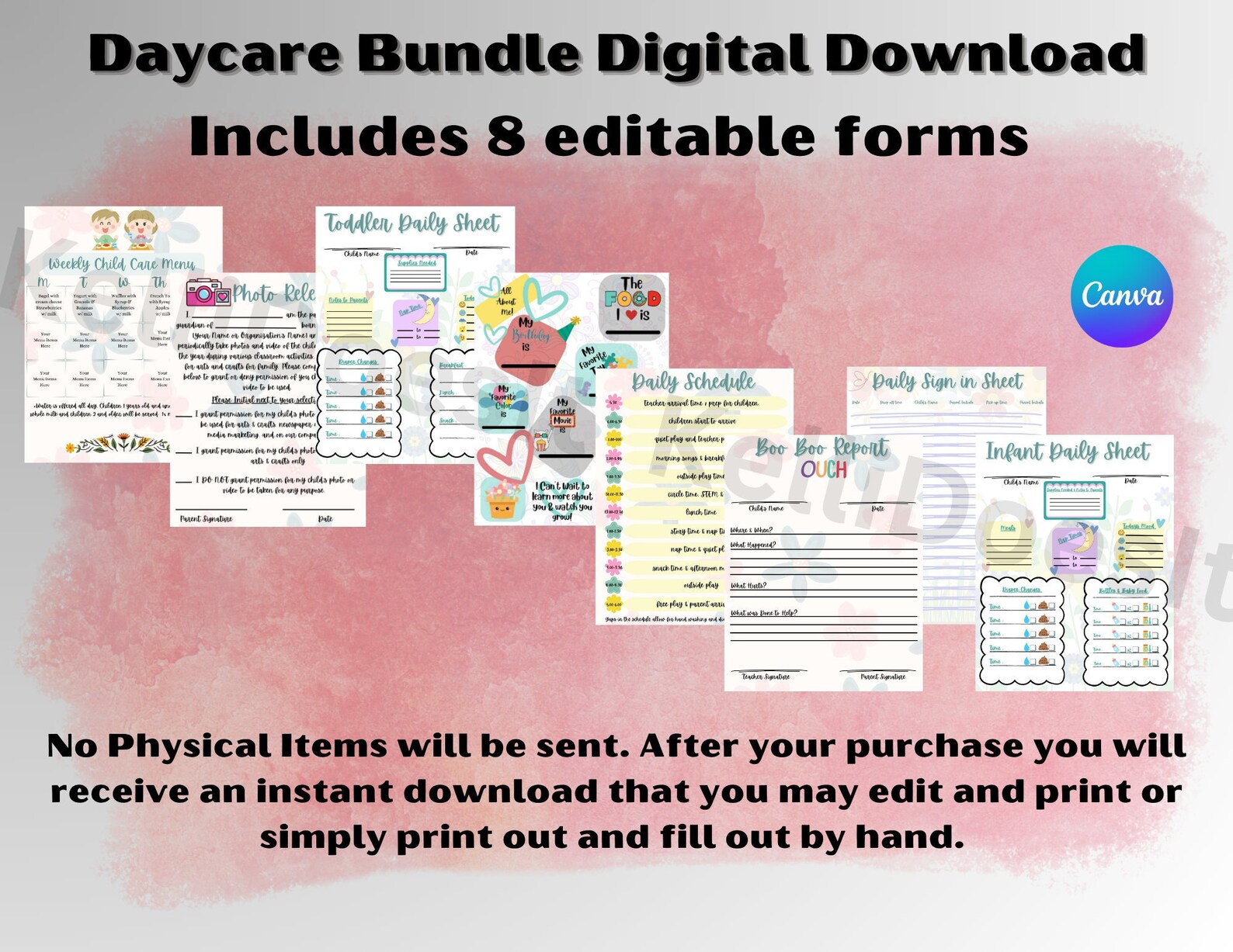 Daycare Bundle Editable Printable Easy to Use Forms Weekly and Daily ...