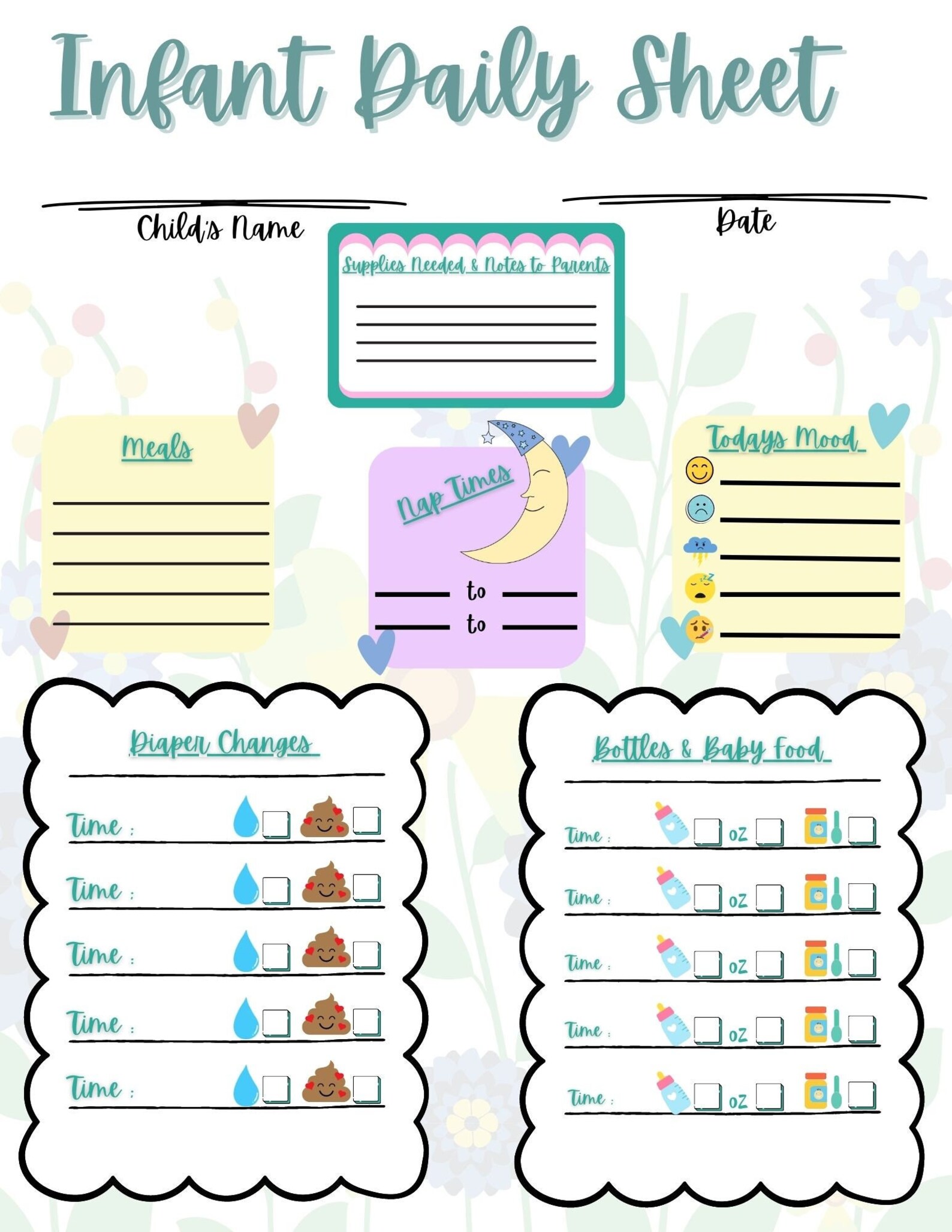 Infant Daily Sheet Editable Instant Digital Download for Daycare Homes ...