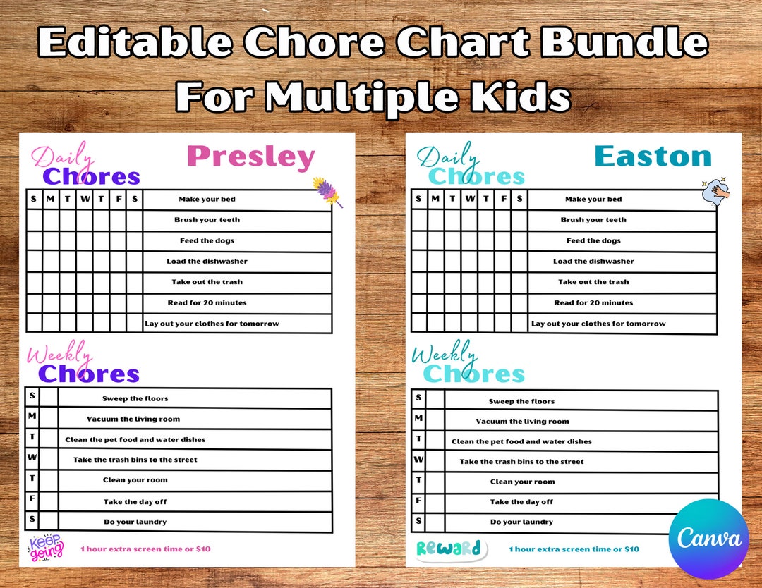 Chore Chart for Multiple Children - Etsy