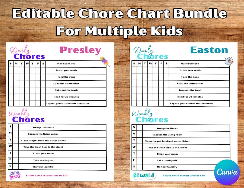 Chore Chart for Multiple Children - Etsy