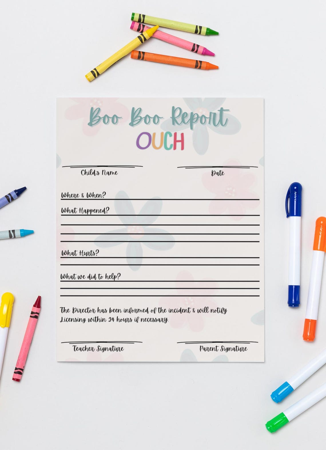 Daycare Boo Boo Form, Childcare Incident Report (digital Download) - Etsy