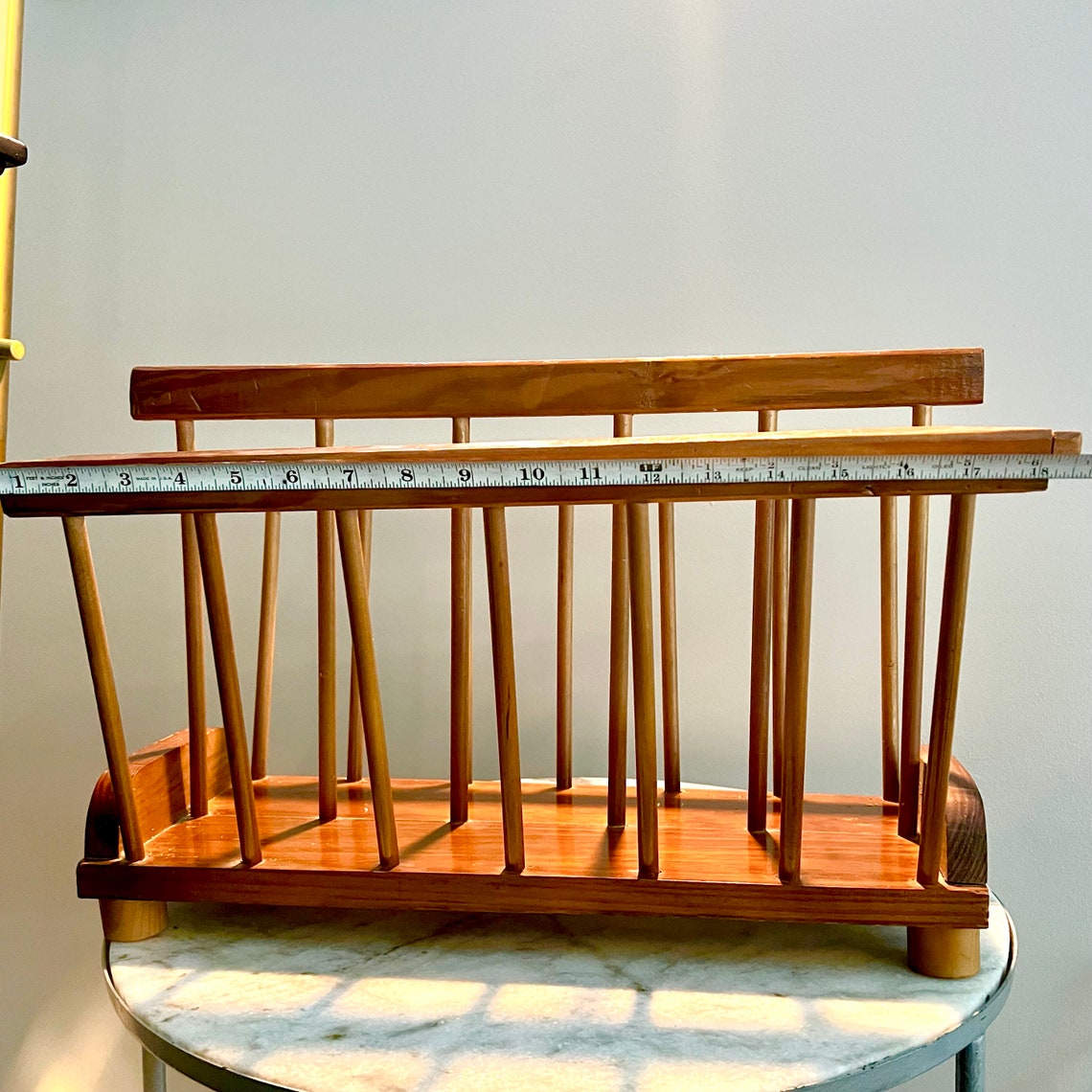 Mid Century Modern Wood Spindle Magazine Rack Vintage Danish Pine 11x18 ...