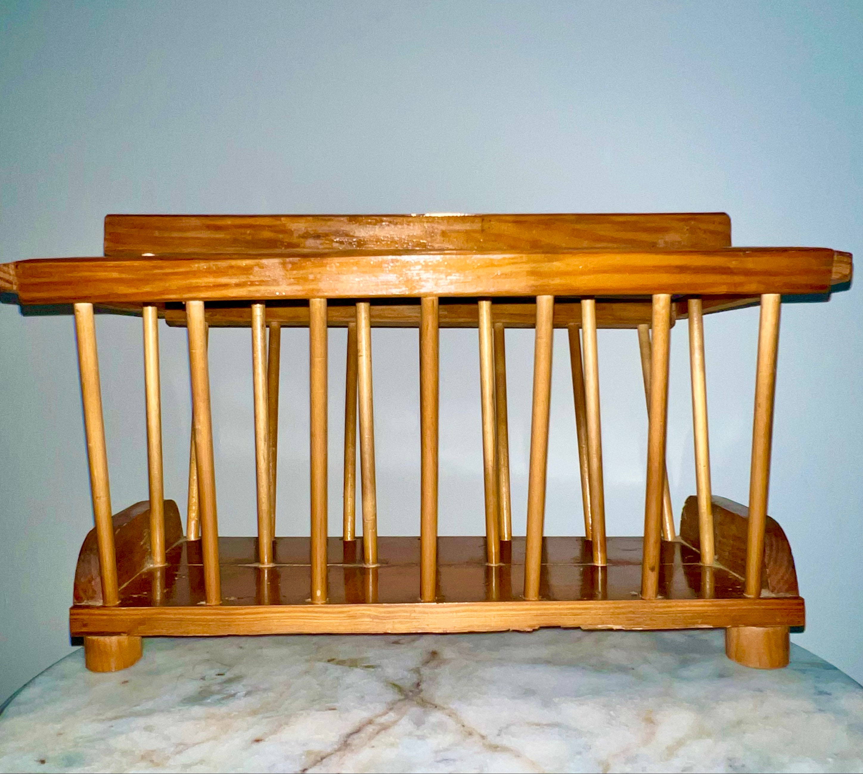 Mid Century Modern Wood Spindle Magazine Rack Vintage Danish Pine 11x18 ...