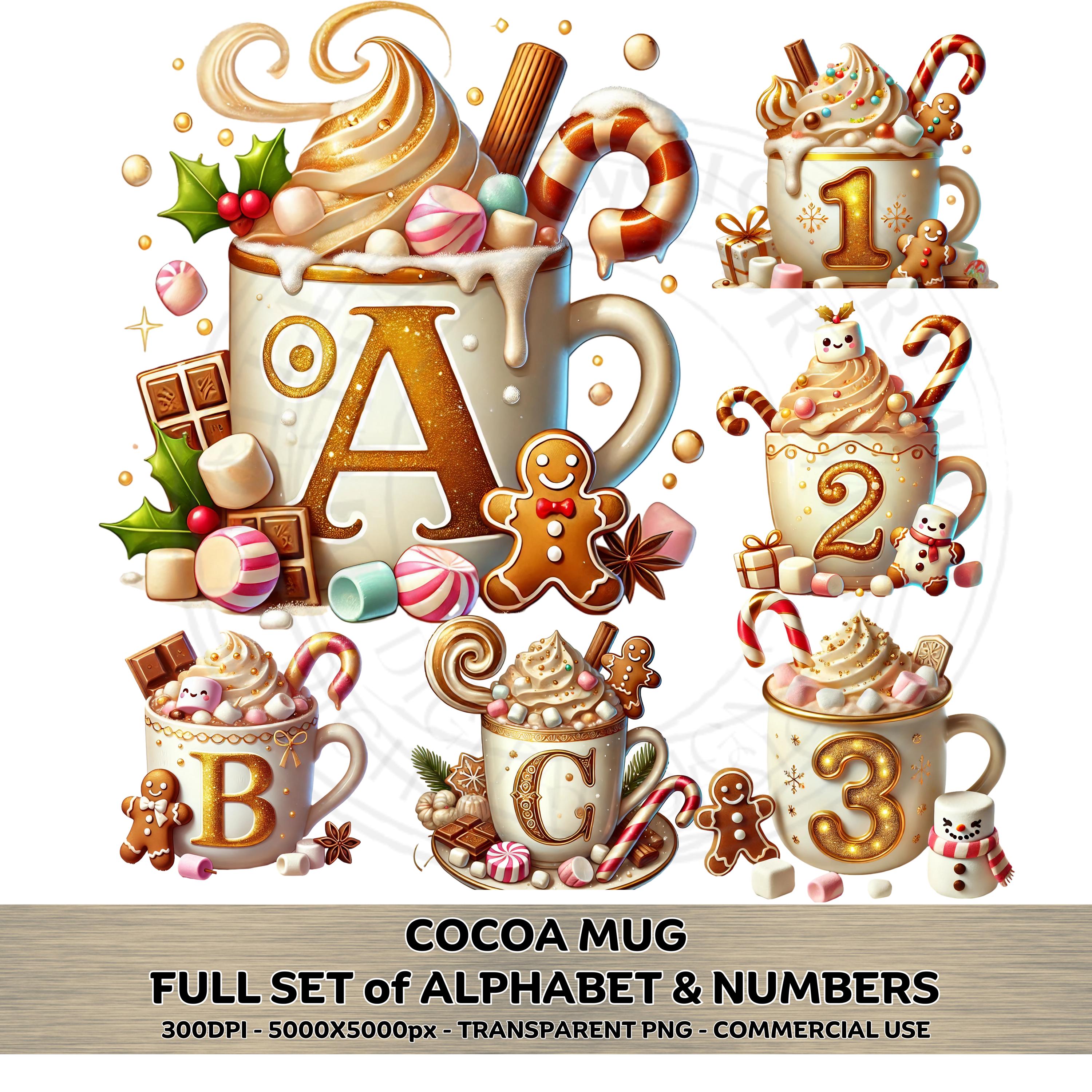 COCOA Mug CHOCOLATE Font Full Set of Alphabet & Numbers Clipart PNG ...