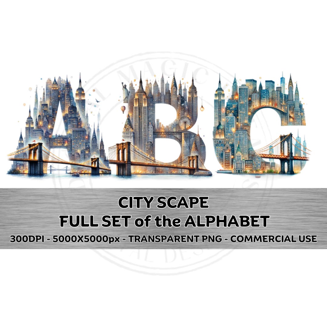 CITY SCAPE Fonts Full Set of the Alphabet Clipart PNG Transparent ...