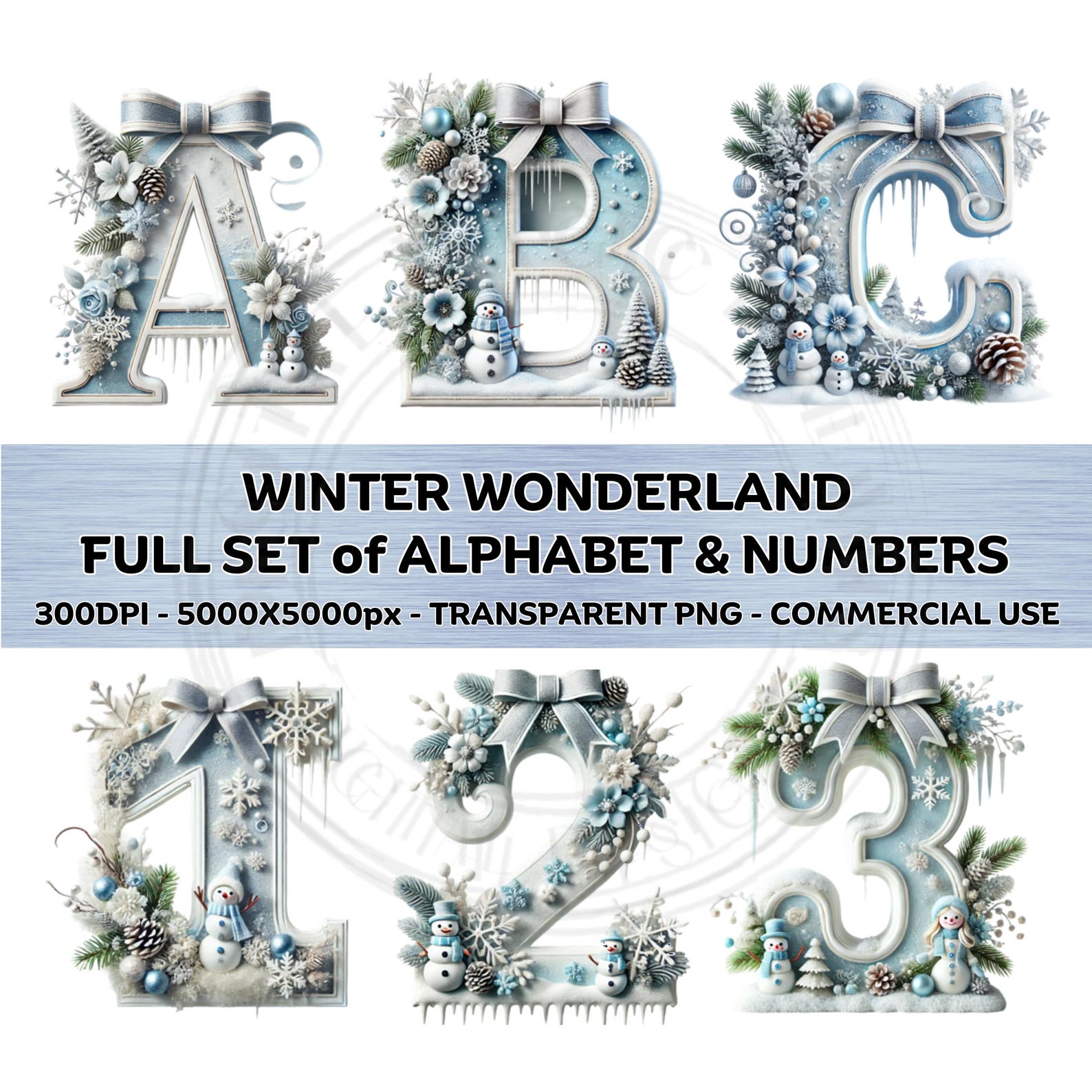 WINTER WONDERLAND Fonts Letters Full Set of Alphabet & Numbers Clipart ...
