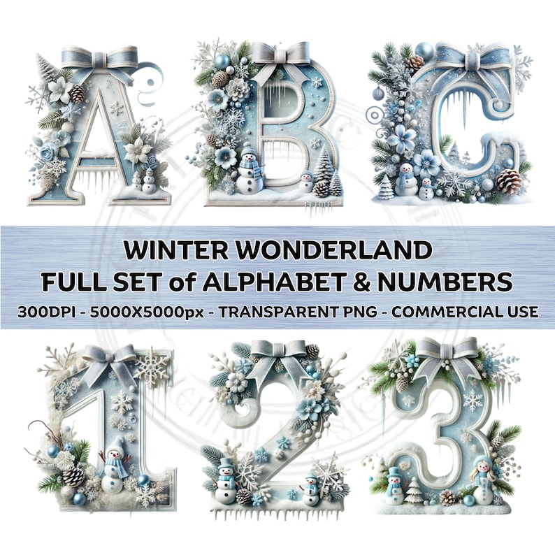 WINTER WONDERLAND Fonts Letters Full Set of Alphabet & Numbers Clipart ...