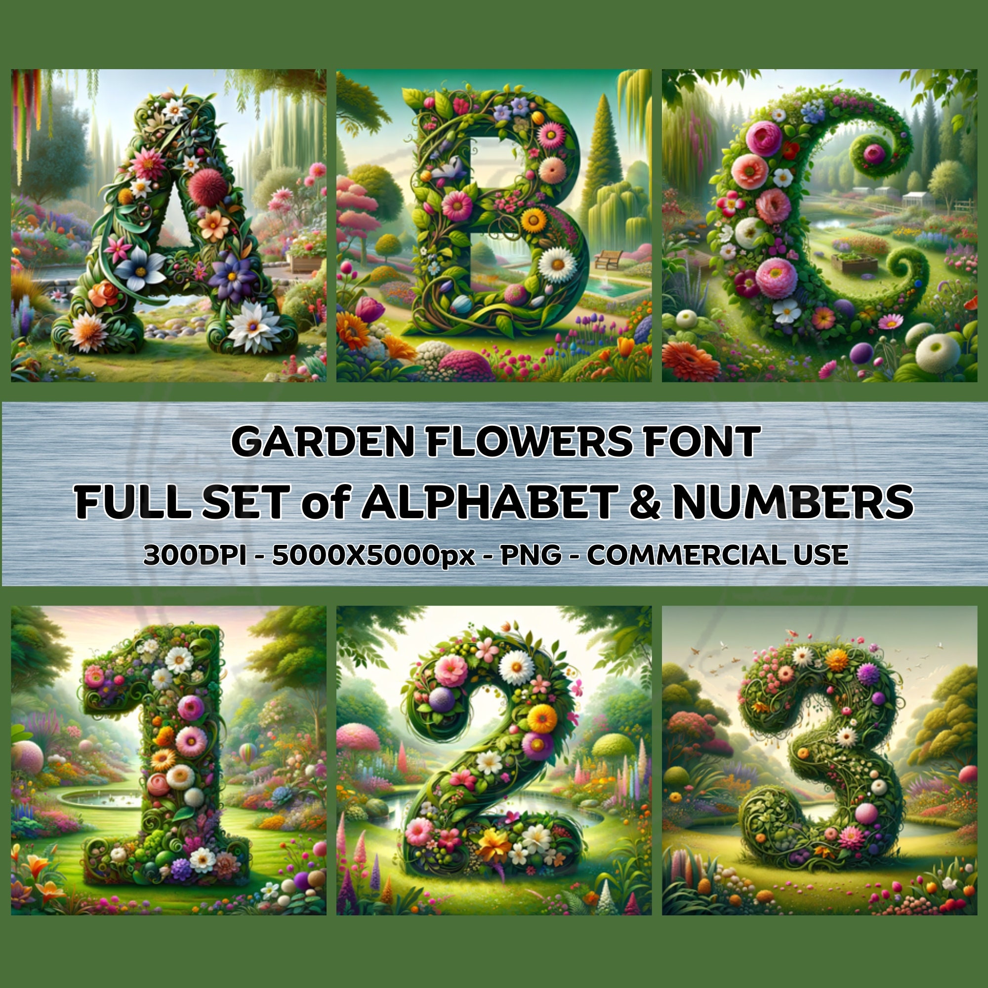 Colourful Garden Flowers Font Full Set of Alphabet & Numbers Clipart ...