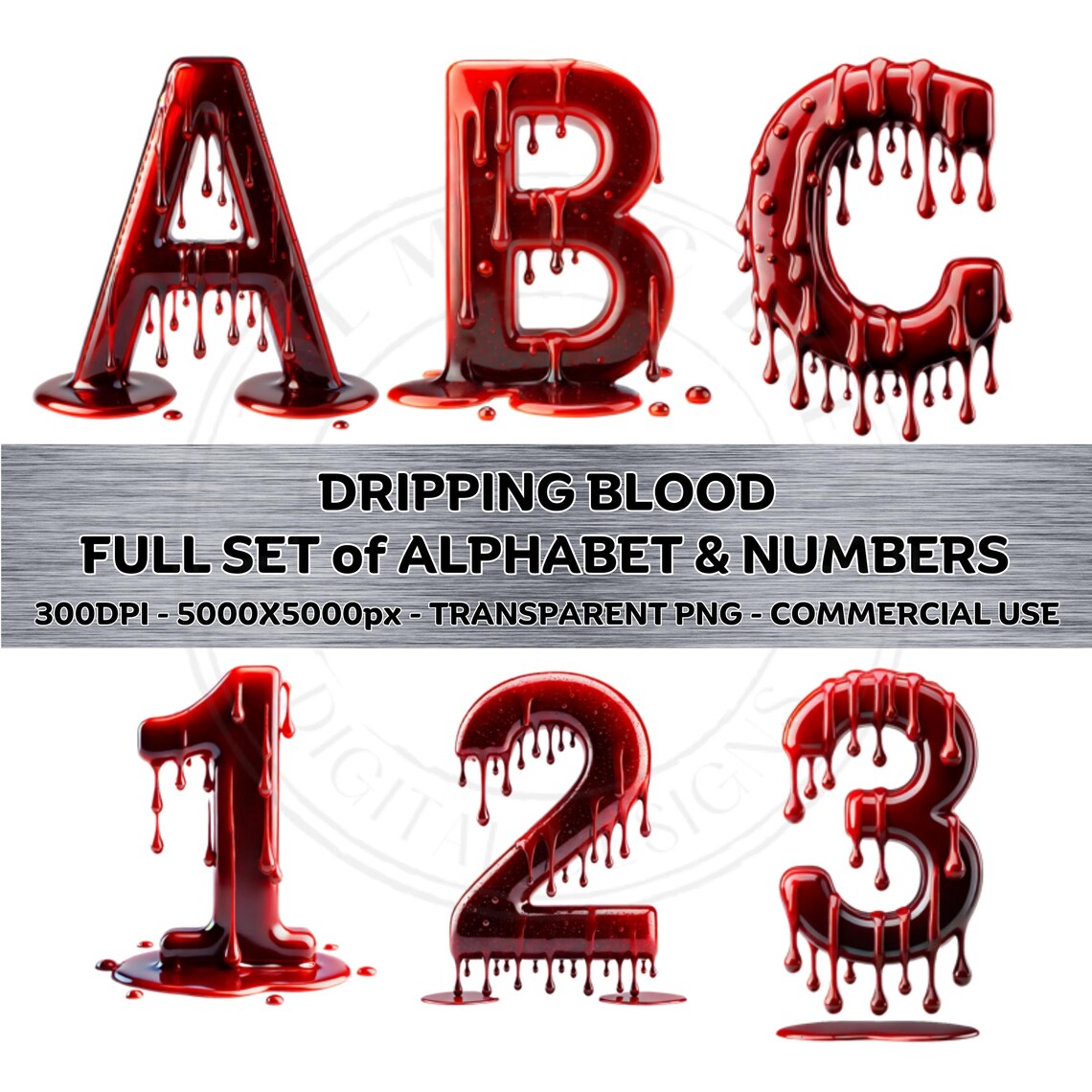 DRIPPING BLOOD Halloween Font Full Set of Alphabet & Numbers,clipart ...