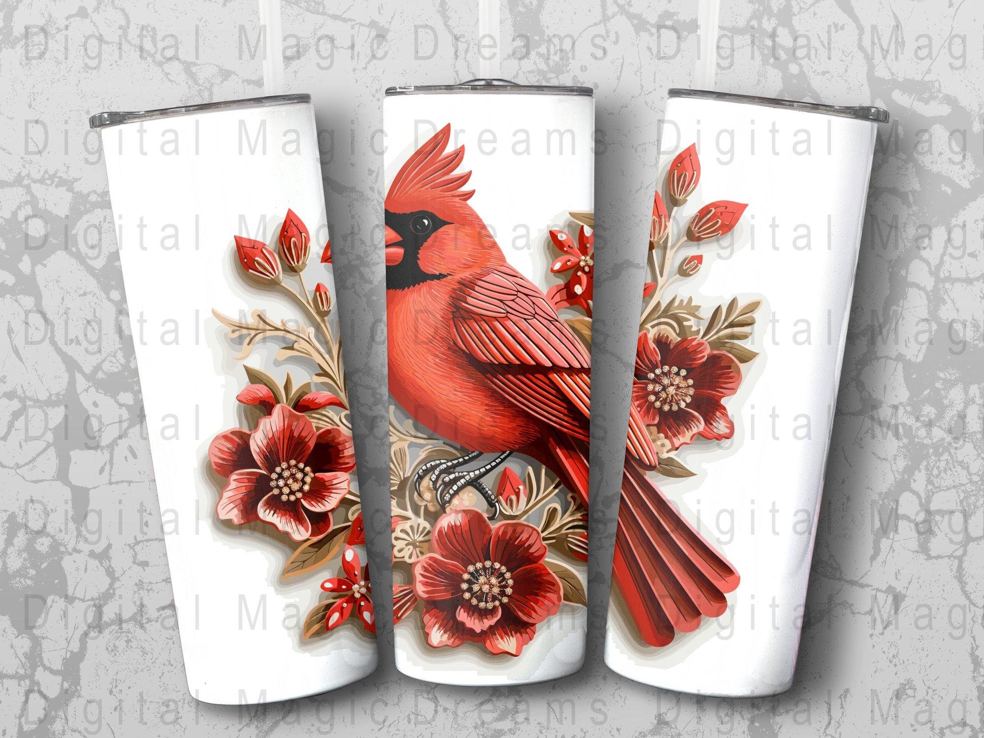 3D Red Cardinal Bird 20 Oz Skinny Tumbler Wrap Sublimation Design ...