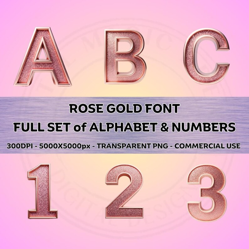 Sparkly ROSE GOLD Font Full Set of Alphabet & Numbers Clipart PNG ...